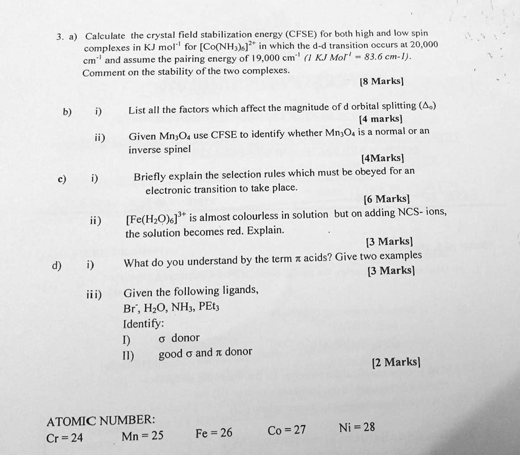 [GET ANSWER] 3 4 calculate the crystal field stabilization energy cfse ...