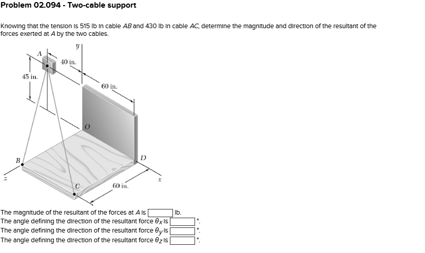 problem 02094 two cable support knowing that the tension 515 ib in ...