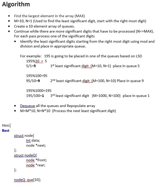 Solved C Using The Radix Sort Algorithm Below Come Up With An Unsorted Array Of Numbers