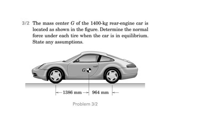 Problem 3/2: The mass center G of the 1400-kg rear-engine car is ...