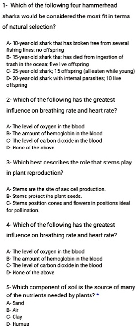 SOLVED: Which of the following four hammerhead sharks would be ...