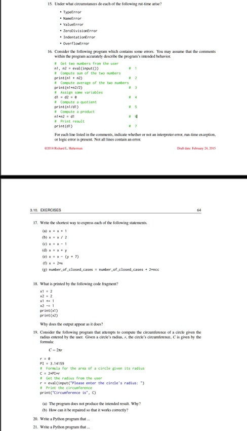 Video Solution 15 Under What Circumstances Do Each Of The Following Run Time Errors Arise
