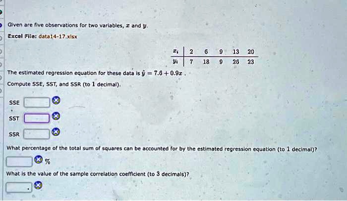 Solved Texts Given Are Five Observations For Two Variables X And Y Excel File Data14 17