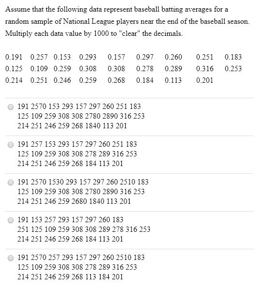Assume that the following data represent baseball batting...