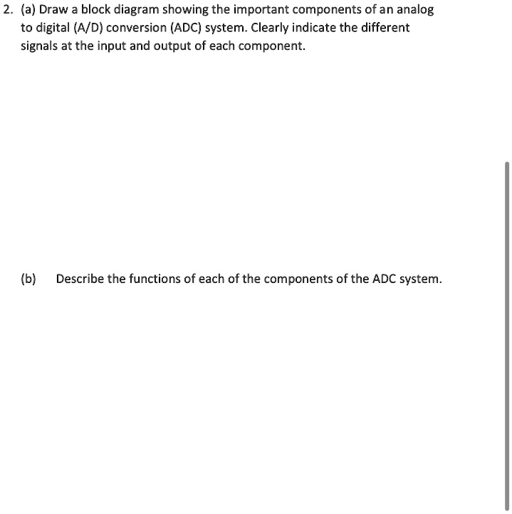 2. (a) Draw a block diagram showing the important components of an analog to digital (A/D ...