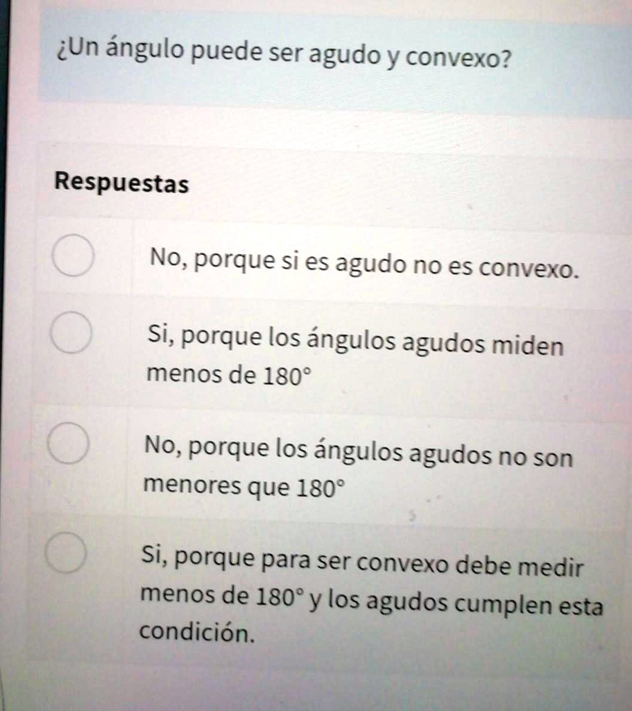 SOLVED: AYUDAAAA ☹️☹️☹️☹️☹️☹️ Un ángulo puede ser agudo y convexo ... SOLVED: AYUDAAAA ☹️☹️☹️☹️☹️☹️ Un ángulo puede ser agudo y convexo ...
