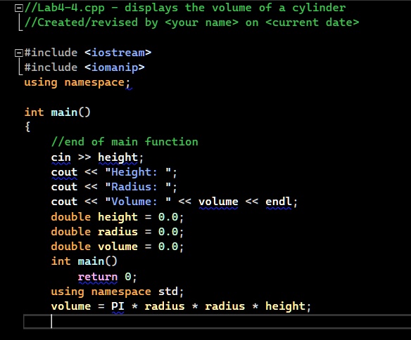 Solved Texts C The Program In This Lab Should Calculate And Display The Volume Of A Cylinder 1851