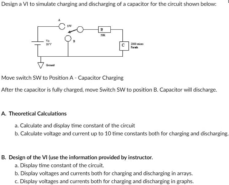 SOLVED: Design a VI to simulate charging and discharging of a capacitor ...