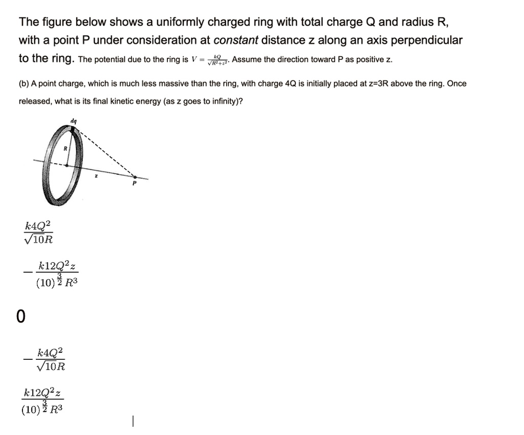 SOLVED: The figure below shows a uniformly charged ring with a total ...