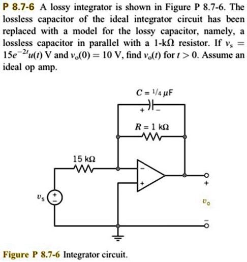 SOLVED: P 8.7-6 A lossy integrator is shown in Figure P 8.7-6. The ...