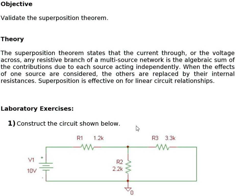 SOLVED: Objective Validate the superposition theorem Theory The ...