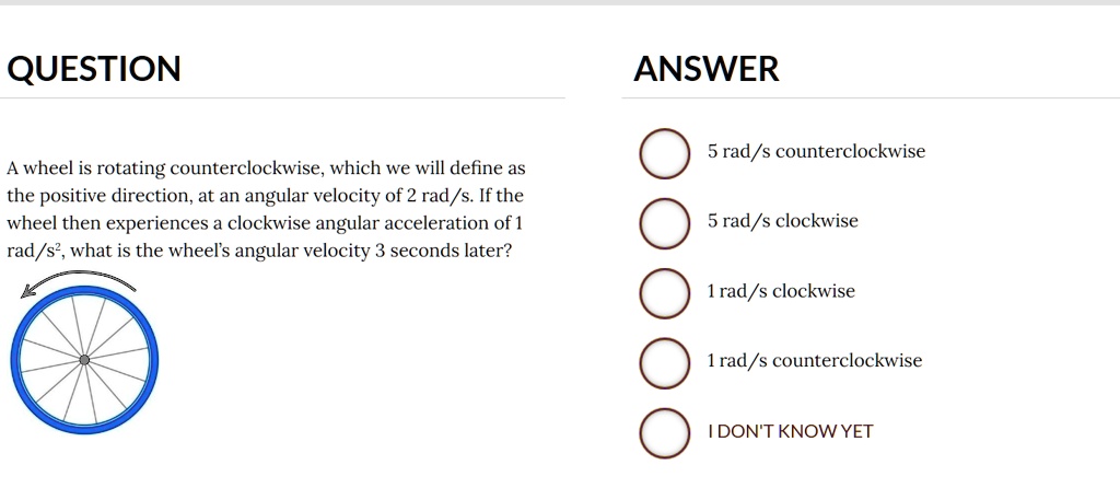 question answer 5 rads counterclockwise a wheel is rotating ...