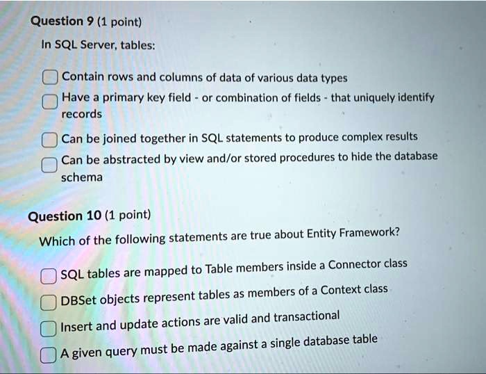 Solved Question 9 1 Point In Sql Server Tables Contain Rows And Columns Of Data Of