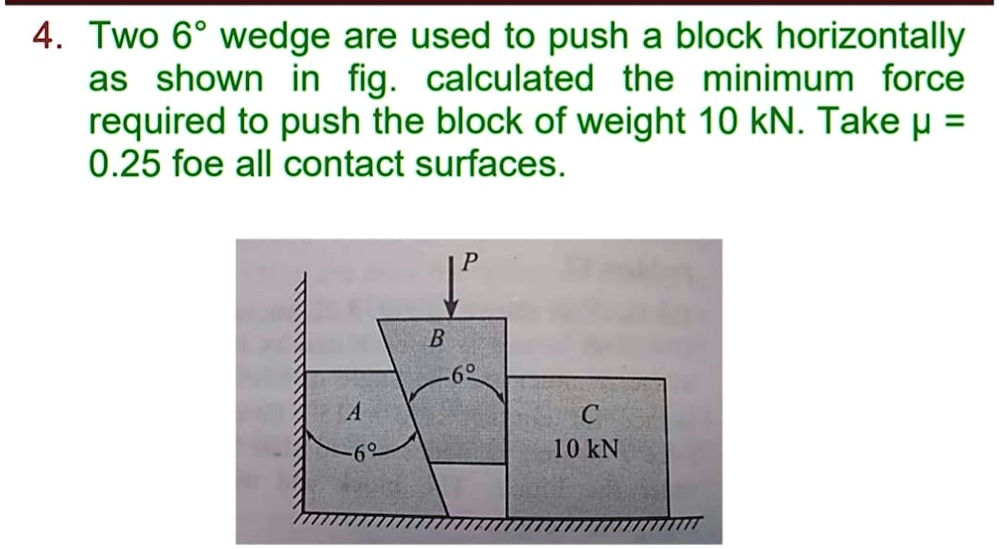 SOLVED: two 6 degree wedge are used to push a block horizontally as ...