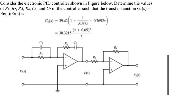 SOLVED: Consider the electronic PID controller shown in the figure below. Determine the values ...