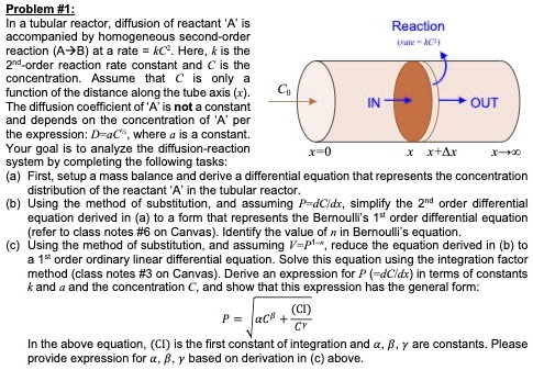 SOLVED: Problem 1: In a tubular reactor, diffusion of reactant 'A' is ...