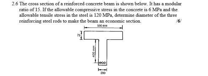 SOLVED: The cross section of a reinforced concrete beam is shown below ...