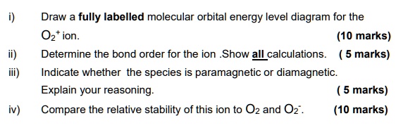 SOLVED: i) Draw a fully labelled molecular orbital energy level diagram ...