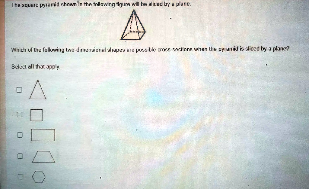The square pyramid shown in the following figure will be sliced by a plane Which of the ...