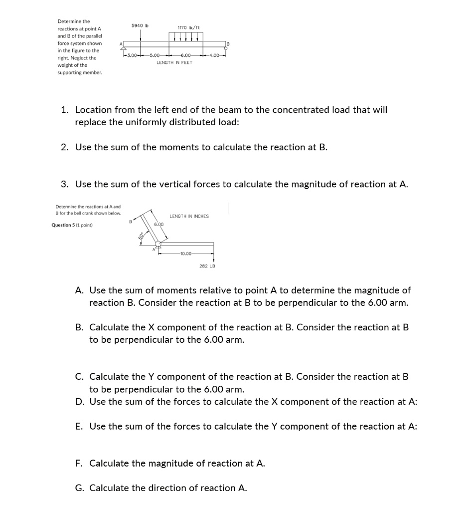 Determine the reactions at point A and B of the parallel force system ...