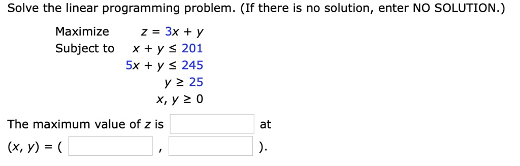 SOLVED: Solve the linear programming problem. (If there is no solution ...