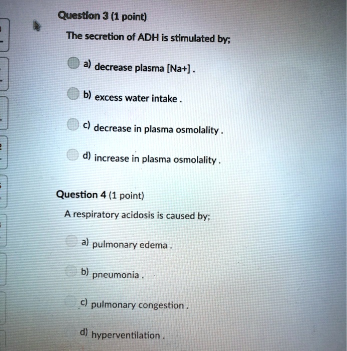 question 31 point the secretion of adh is stimulated by adecrease ...