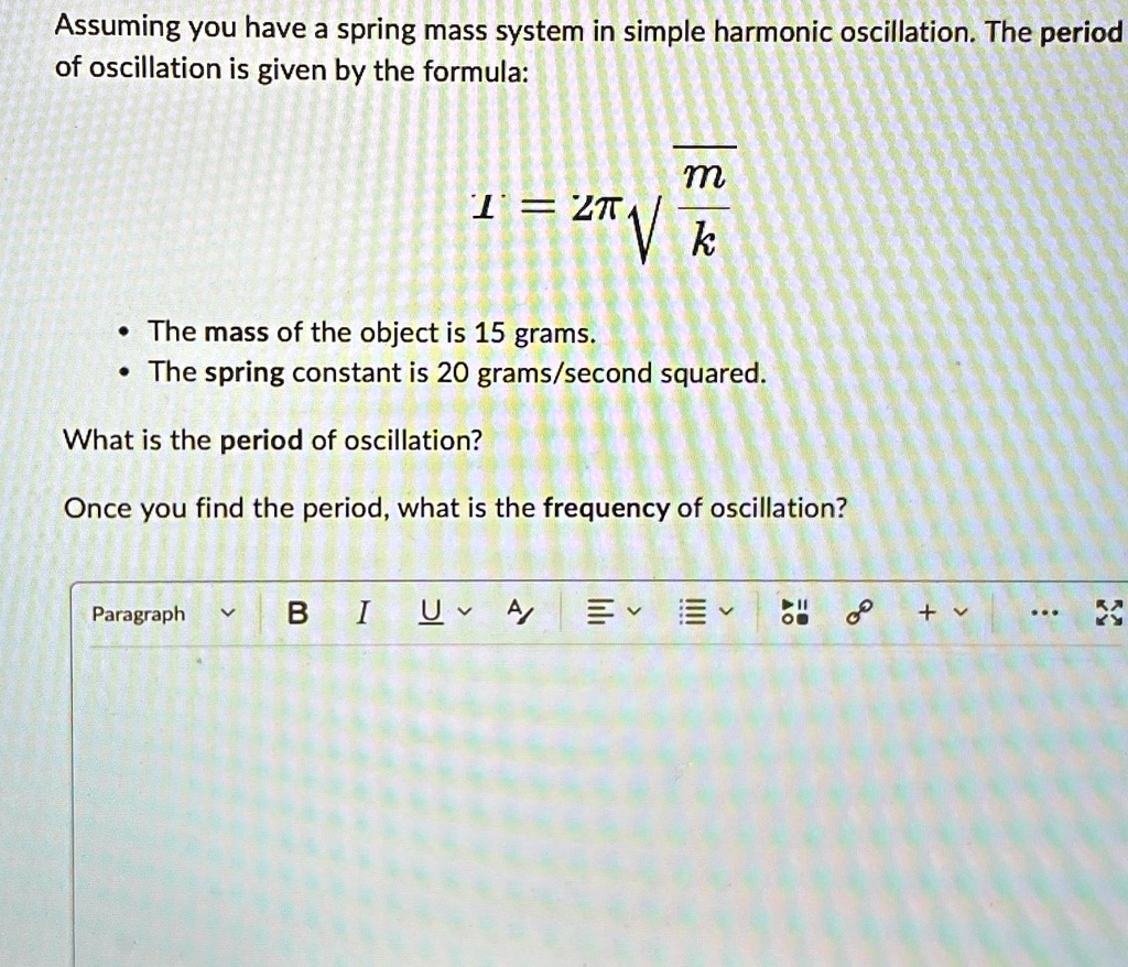 what does this mean assuming you have a spring mass system in simple ...