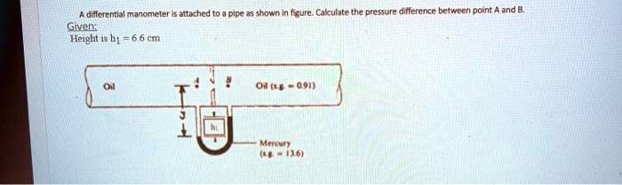 SOLVED: A differential manometer is attached to a pipe as shown in figure. Calculate the ...