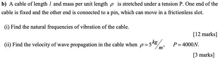 b) A cable of length l and mass per unit length ρ is stretched under a ...