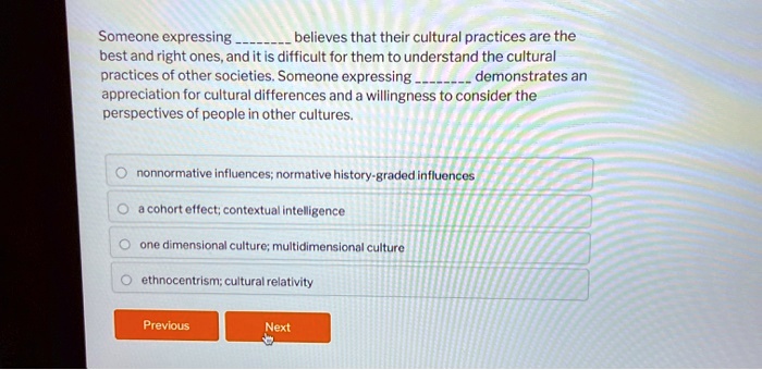 Someone expressing believes that their cultural practices are the best ...