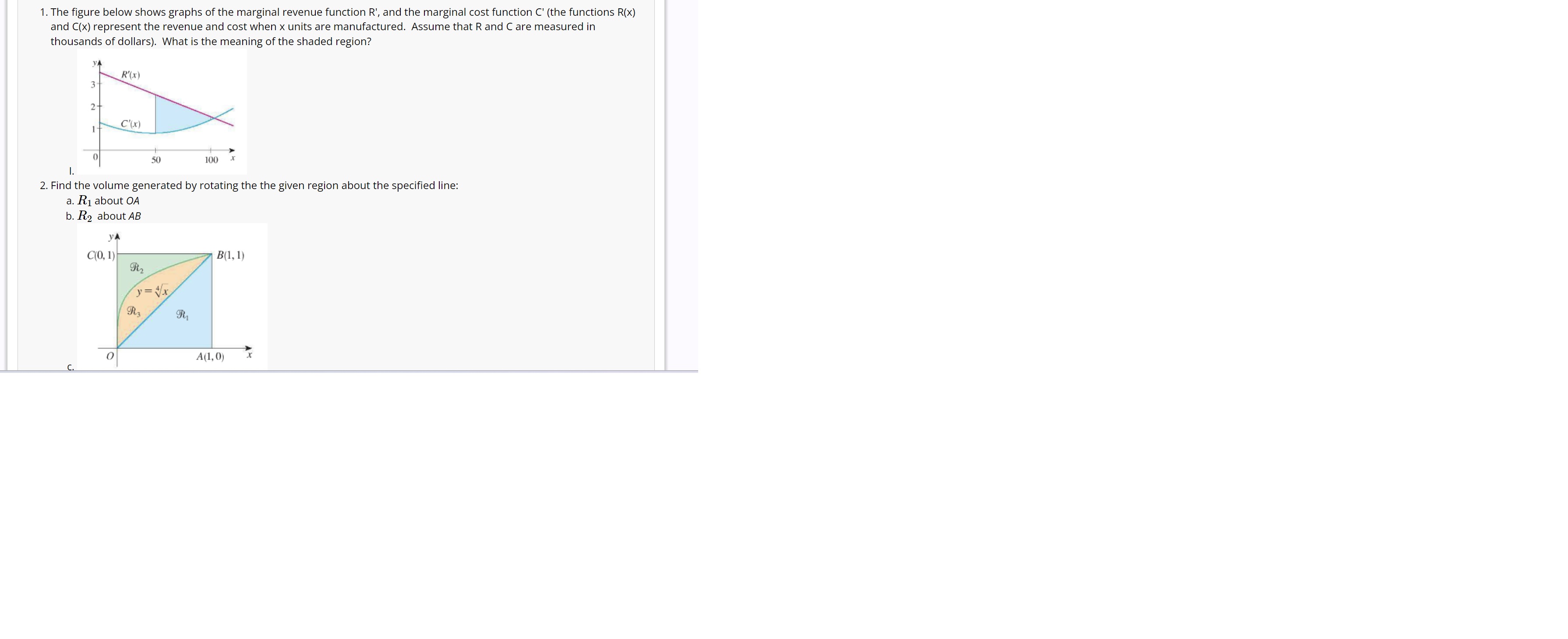 1. The figure below shows graphs of the marginal revenue function R ...