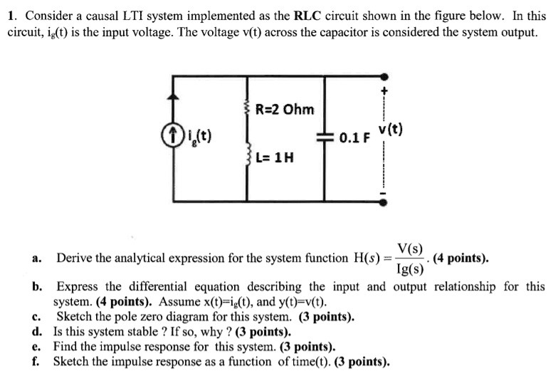SOLVED: Consider a causal LTI system implemented as the RLC circuit shown in the figure below ...