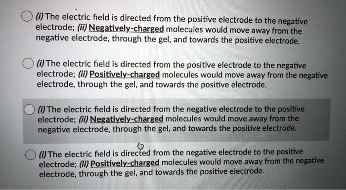 the electric feld is directed from the positive electrode to the ...
