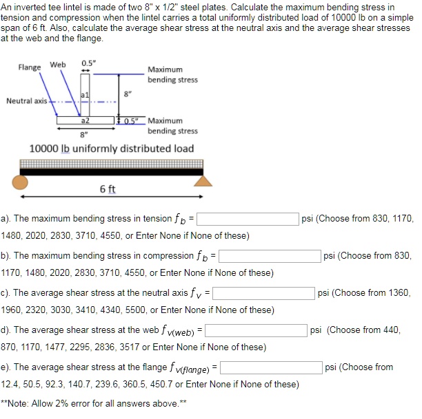 SOLVED: An inverted T lintel is made of two 8" x 1/2" steel plates ...