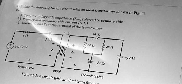 SOLVED: Calculate the following for the circuit with an ideal transformer shown in Figure b): a ...