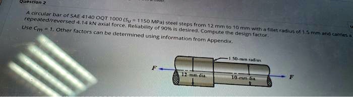 Question 2 A circular bar of SAE 4140 OQT 1000 (Su = 1150 MPa) steel ...