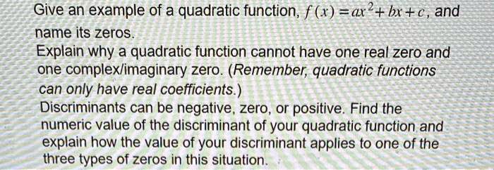 Give an example of a quadratic function, f (x) = ax^2 + bx