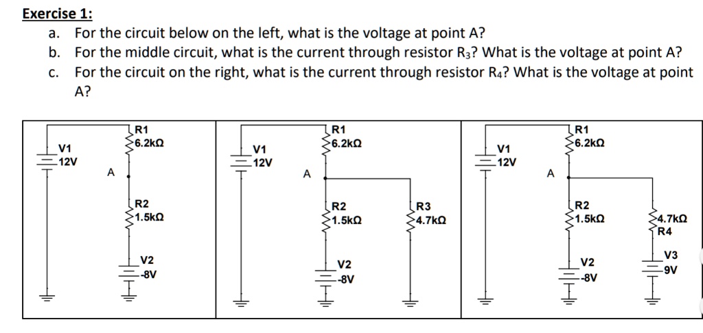 SOLVED: a. For the circuit below on the left, what is the voltage at ...