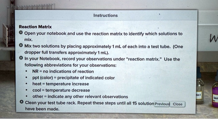 SOLVED: Reaction Matrix Open your notebook and use the reaction matrix ...