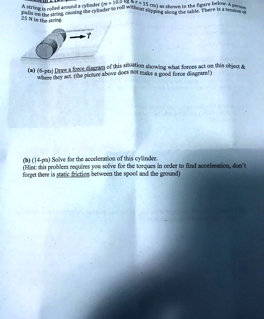 SOLVED: 10.0 kg Er = string is rolled around cylinder (m roll without 15 cm) as shown in the ...