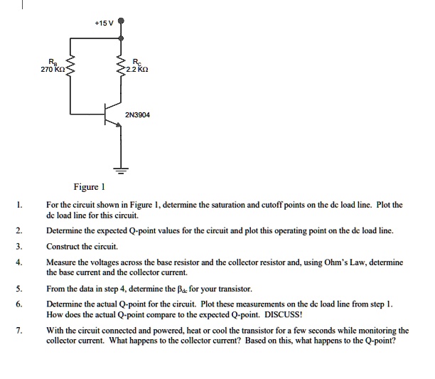 +15 V RB 270 k? RC 2.2 k? 2N3904 Figure 1 1. For the circuit shown in Figure 1, determine the ...