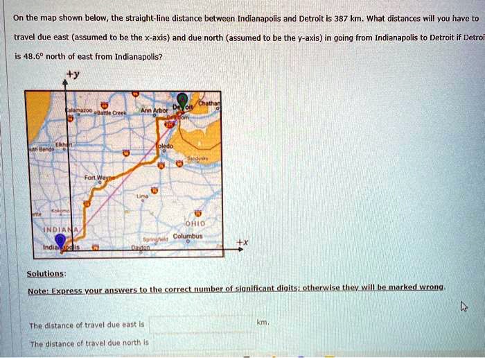 SOLVED: On the map shown below, the straight-Iine distance between ...