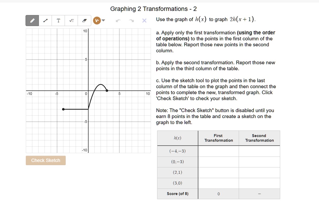 SOLVED: Graphing 2 Transformations Use the graph of h(1) graph 2h(r + 1). Apply only the first ...