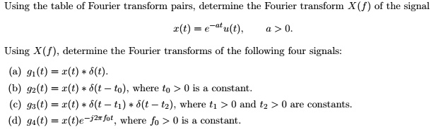Using the table of Fourier transform pairs, determine the...