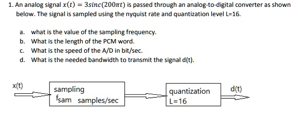 1. An analog signal x(t) = 3sinc(200?t) is passed through an analog-to-digital converter as ...