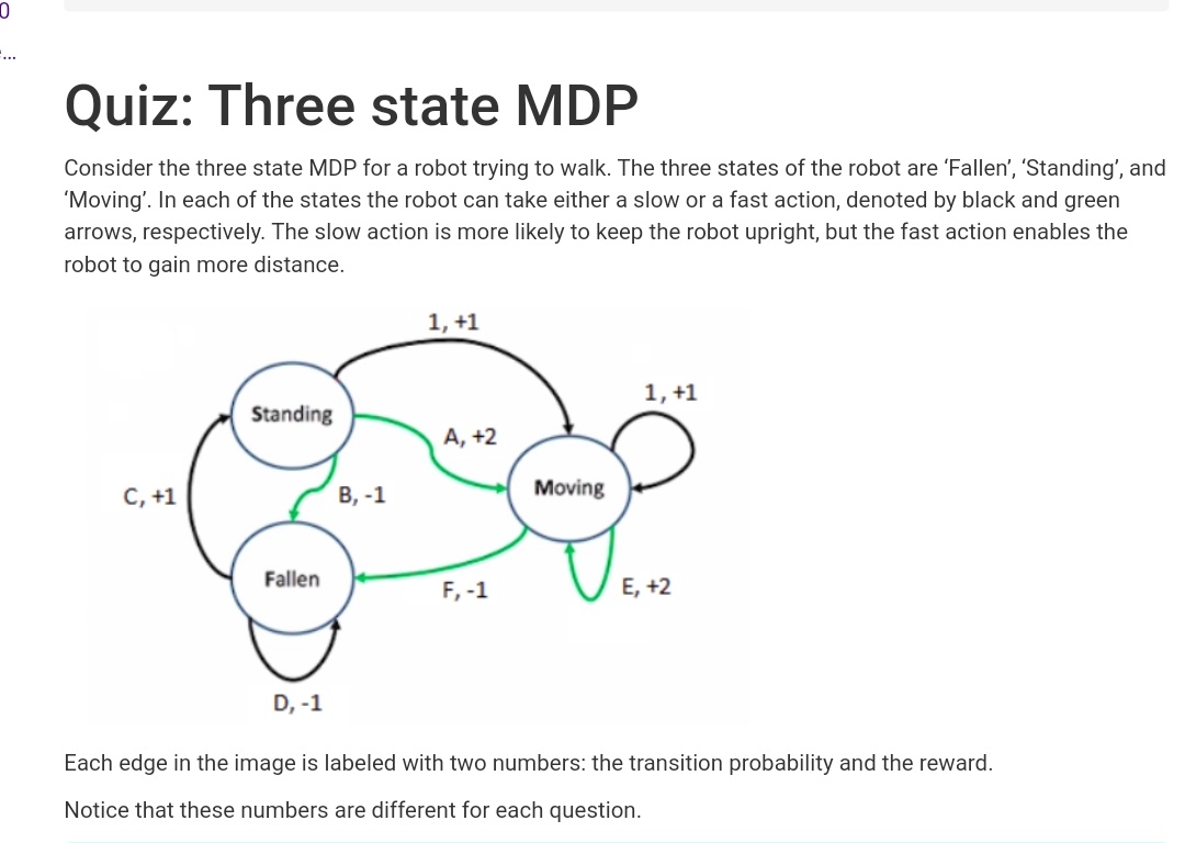 SOLVED: Quiz: Three state MDP Consider the three state MDP for a robot ...