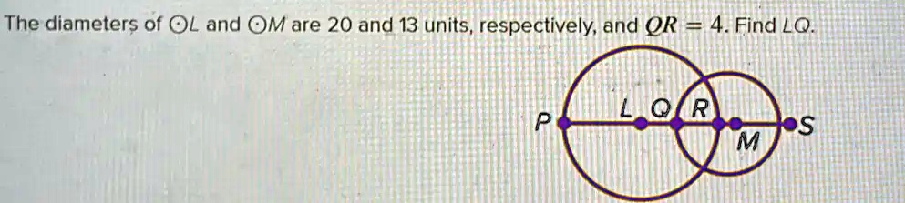 SOLVED: The diameters of OL and OM are 20 and 13 units, respectively ...