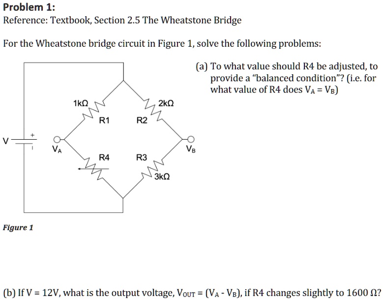 Problem 1: Reference: Textbook, Section 2.5 The Wheatstone Bridge For the Wheatstone bridge ...