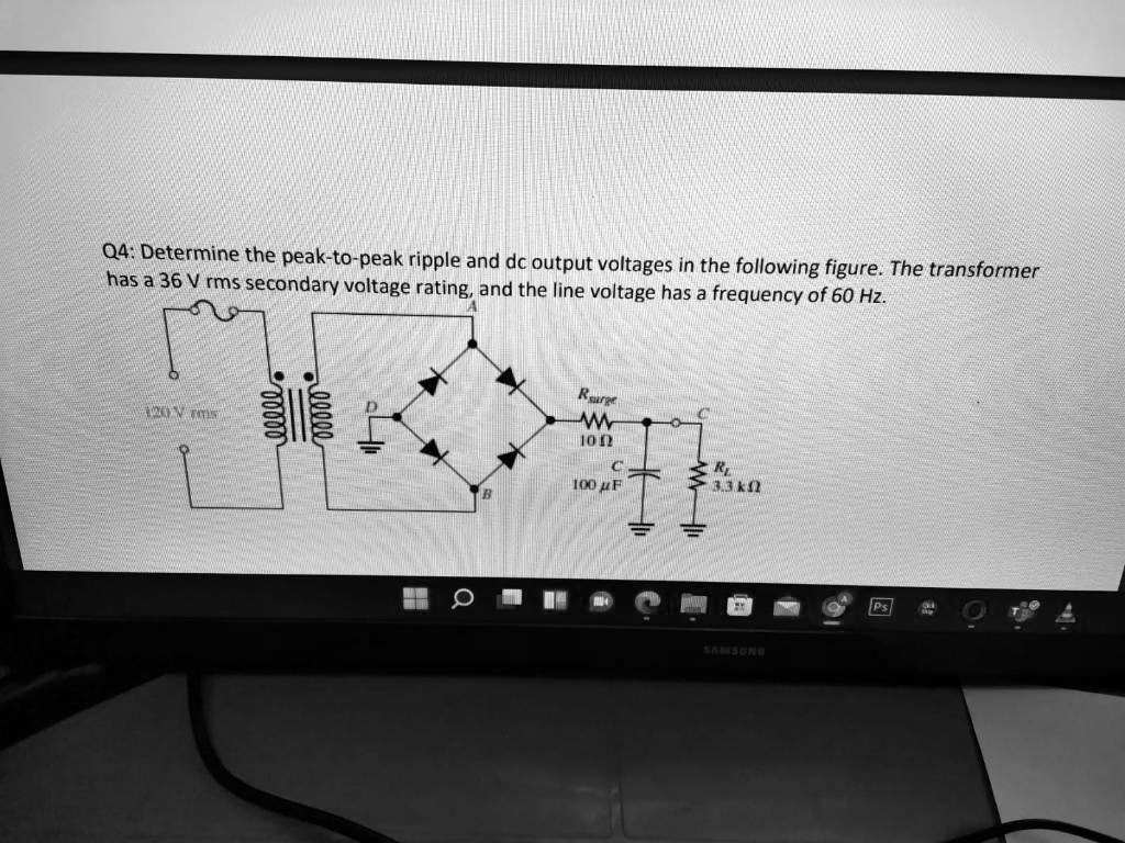 Q4: Determine the peak-to-peak ripple and dc output voltages in the following figure. The ...