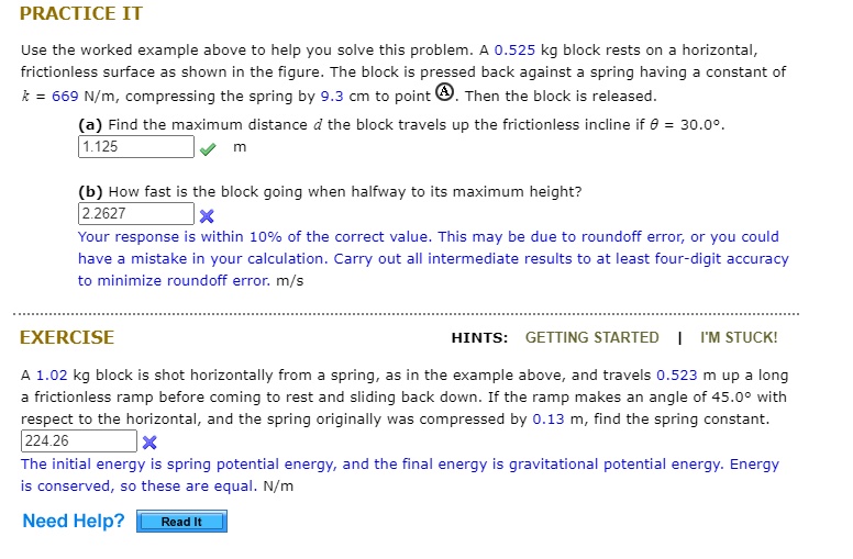SOLVED: Use the worked example above to help you solve this problem. A 0.525 kg block rests on a ...